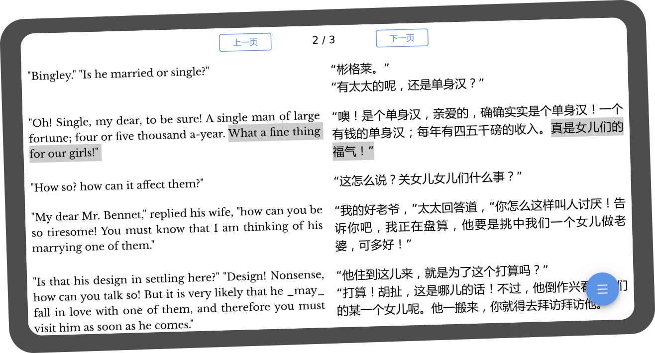 Duoreader 读名著 -- 双语对照 按句对齐 名著电子版在线阅读